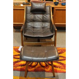 Contemporary Reading Chair with Leather Cushions and Footstool ...