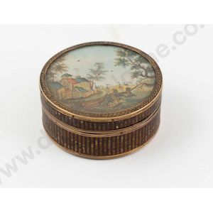 European Tortoiseshell & Gold Snuff Box with Hand-Painted Townscape ...