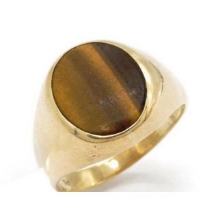 Tigers Eye 9ct Gold Signet Ring Size W 5.73g - Rings - Jewellery
