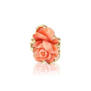 Coral Rose Gold Ring with Foliate Motif - Rings - Jewellery