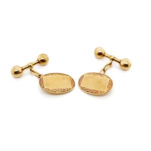 Engraved Border 9ct Gold Cufflinks with Chain Links - Cufflinks & Studs ...
