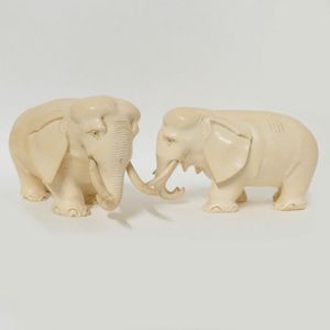 Flower Family's Ivory Elephant Pair - Ivory - Oriental