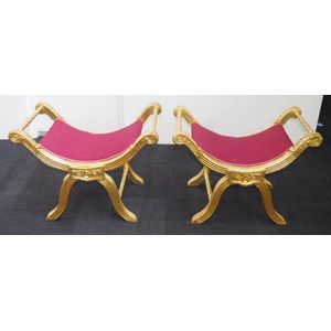 Gilt Wood X Frame Stools - 75cm x 54cm - Seating - Stools - Furniture