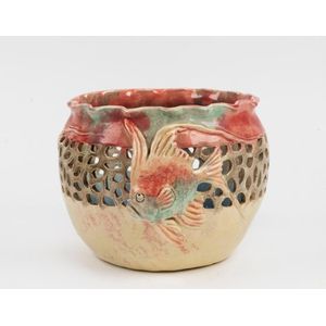 Pierced Pottery Jardiniere with Fish Decoration by Castle Harris ...
