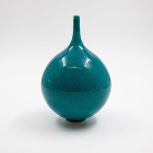 Small turquoise porcelain vase with crackled glaze, by Peter Collis ...