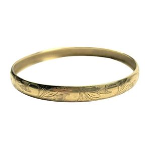 Engraved Half Round 9ct Yellow Gold Bangle, 69mm Diameter - Bracelets ...