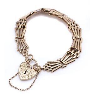 Antique-style Gold Gate Bracelet with Heart Padlock Clasp - Bracelets ...