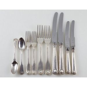62-Piece Sterling Silver Cutlery Set, Fiddle Shell Thread Pattern ...