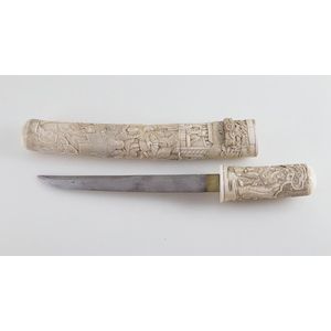Elaborate Japanese Ivory Dagger with Village Scenes - Edged Weapons ...