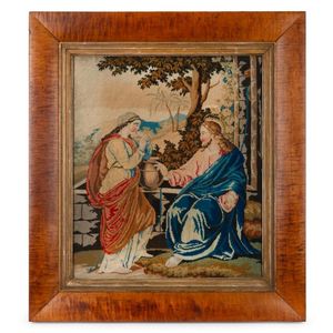 English religious needlework tapestry in satin maple frame, 19th century - Religious Objects ...