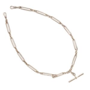Silver Fetter Link Albert Chain with T-Bar, 50cm Length - Necklace ...