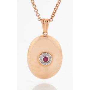 Ruby and Diamond Gold Locket on Rope Twist Chain - Necklace/Chain ...