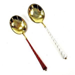 Pair of Sterling Silver Gilt Enamel Tea Spoons, Denmark - Flatware ...