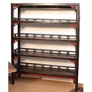 Chinese Lacquered Bookcase with Ornate Details - Furniture - Oriental