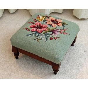 Australian Cedar Footstool with Needlework Top - Seating - Stools ...