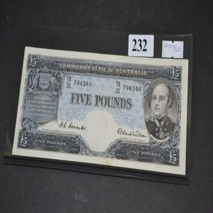 1954 Australian 5 Pound Note - Coins - Numismatics, Stamps & Scrip