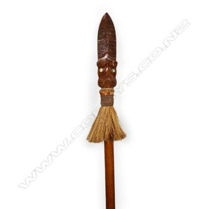 New Zealand Maori artefacts taiaha (fighting stick), kakauroa (staff ...