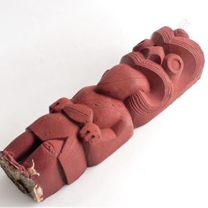 Red Painted Maori Totem Guardian, 40 cm Height - New Zealand Maori - Tribal