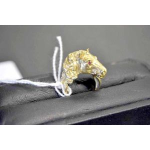 18ct Gold Horse Head Ring with Ruby Eyes - Rings - Jewellery