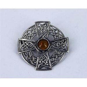 Celtic Amber Brooch with Sterling Silver Strapwork - Brooches - Jewellery