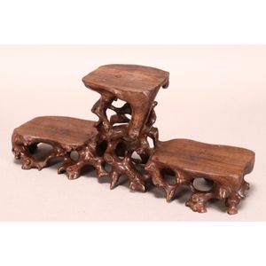 Chinese Tiered Wooden Stand with Pierced Organic Form and Central Stand ...