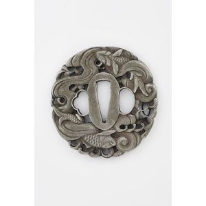 Japanese Metal Tsuba: Fish and Waves Design, 19th Century - Zother ...