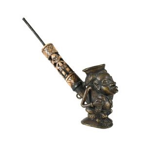 Cameroon Brass and Bone Figural Pipe - African - Tribal