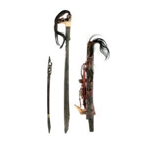 Antique Dayak Mandau Sword with Rare Pisau Raut - S/E Asia, Oceania ...