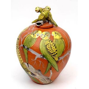 Budgerigar-decorated Terracotta Jar by Judith Inkamala, Hermannsburg ...
