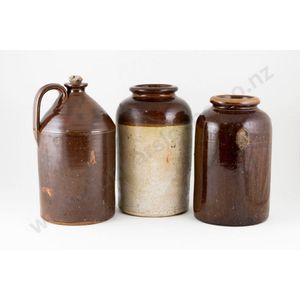 Brown Salt Glazed Vinegar Flagon and Frocks - New Zealand Potters ...
