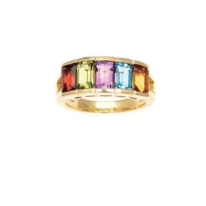Multi-coloured Gemstone Ring in 18ct Yellow Gold - Rings - Jewellery