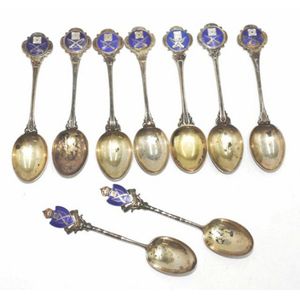 Set of Nine Sterling Silver Rifle Spoons with Enamel - Flatware/Cutlery ...