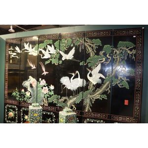 Black Lacquered Crane Screen - Furniture - Oriental