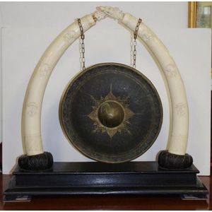 Burmese Ivory Tusk Table Gong with Buddhist Carvings - Dinner Gongs ...