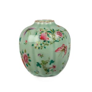 Chinese Celadon Pumpkin Vase with Insect and Flower Motif - Ceramics ...
