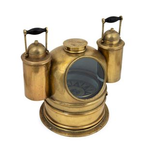 English naval wet compass in brass case with lanterns, 19th/20th ...