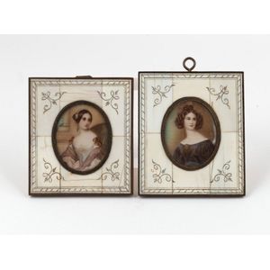 Miniature Hand-Painted Lady Portraits in Ivory Frames, 20th Century ...