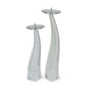 Murano glass candlesticks with silver foil inclusions, graduated pair ...
