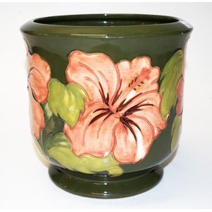 William Moorcroft 'Hibiscus' Jardiniere on Green Ground - Moorcroft ...