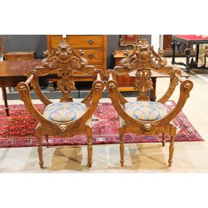 Dagobert Throne Chairs with Elaborate Carvings and Brocade Upholstery ...