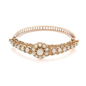 9ct Gold Cultured Pearl Bangle with Cluster Design - Bracelets/Bangles ...