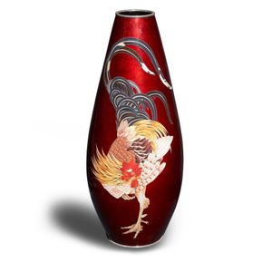 Ando Studio Cloisonne Vase with Long-Tailed Chicken Design - Cloisonne ...