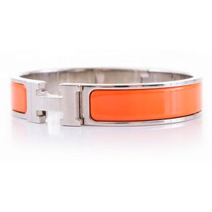 Hermes Orange Enamel Clic H Bracelet with Palladium Clasp - Bracelets/Bangles - Jewellery