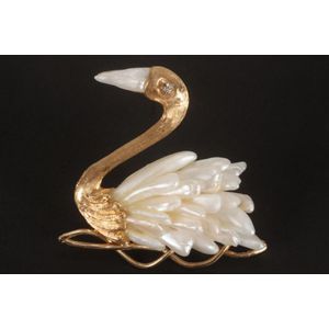Swan Pearl Diamond Brooch in 14ct Gold - Brooches - Jewellery