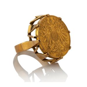 Gold Ring with Austrian 20 Corona Coin - Rings - Jewellery