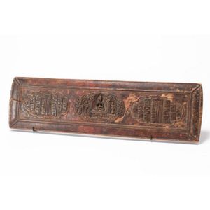 Tibetan Buddha Carved Wooden Book Cover - Zother - Oriental
