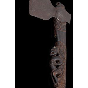Long-handled axe with intricate decorative features - New Zealand Maori ...