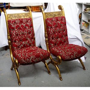 Ornate Gilt X Frame Chairs with Deep Buttoned Upholstery - Seating ...