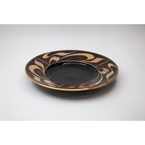 Shiny Black Glazed Dish with Gold and Red Design - New Zealand Potters ...