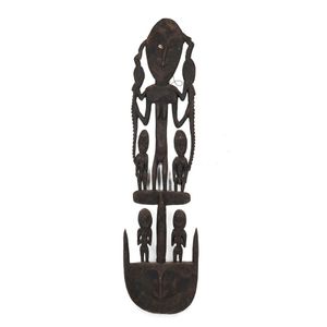 Sepik Basket Hook: Carved Wood and Shell - New Guinean - Tribal